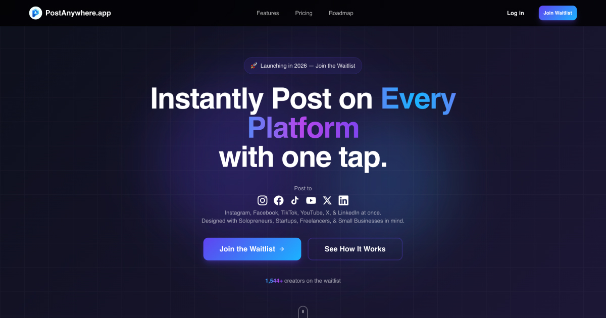 PostAnywhere.app — Post on Any Social Media Platform with One Tap